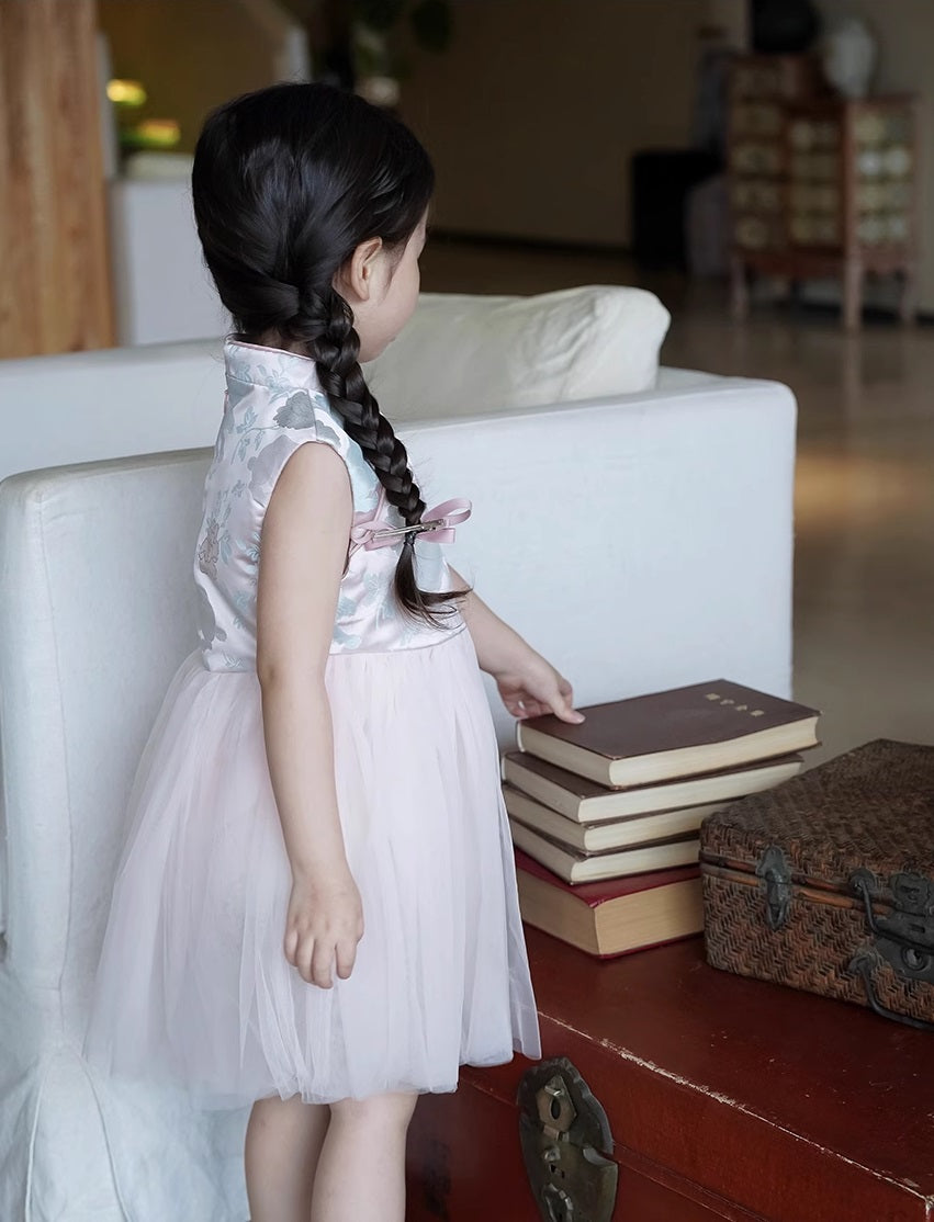 Kid's Pink Floral Satin Tulle Qipao Cheongsam Dress – Oriental Me