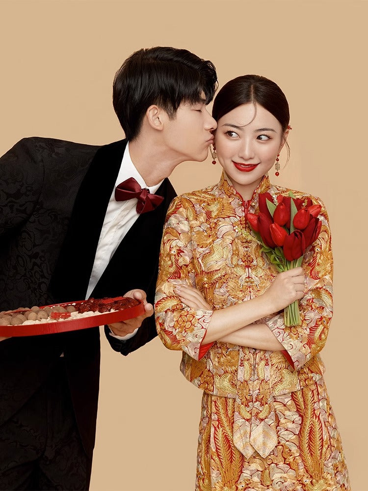 Traditional Chinese Wedding dragon and phoenix Qun Kwa Dress | Blessing ...