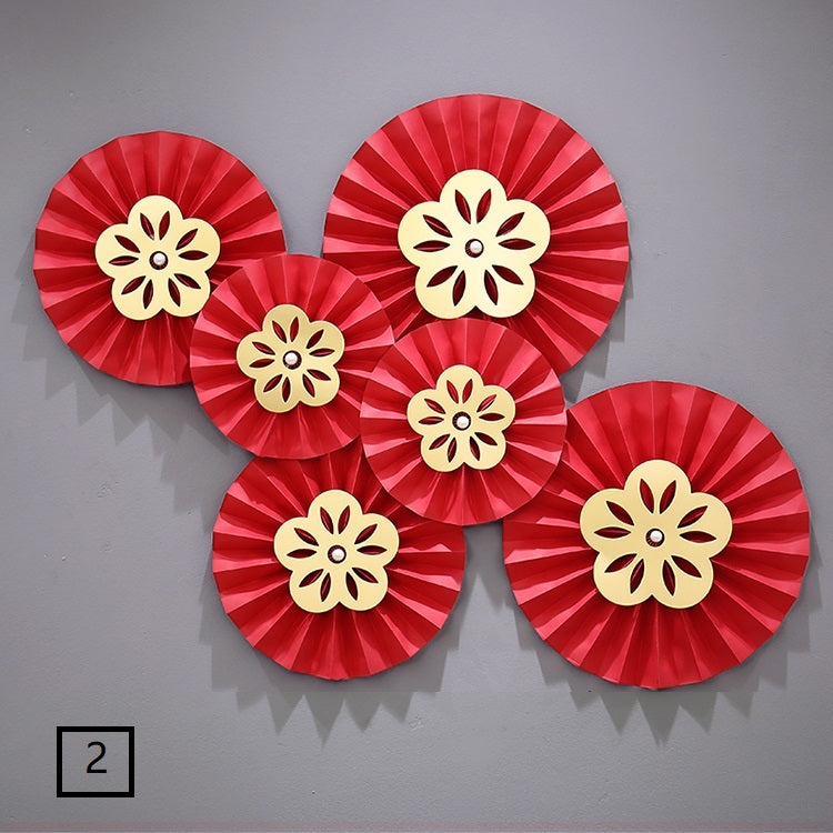 Red and Golden Double Happiness Flower Pinwheels Wall Decoration ...