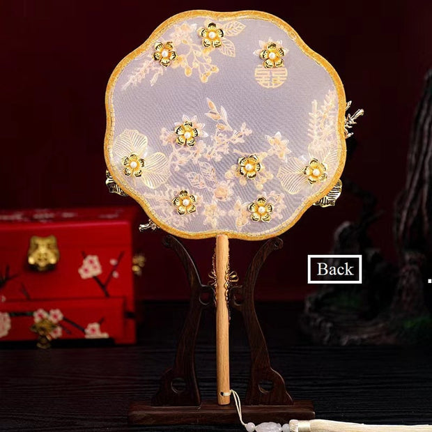 Chinese Golden Brida Round Hand Fan | Rosy – Oriental Me
