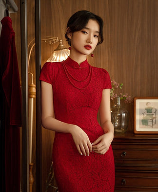 Red Lace Open Back Cheongsam Dress – Oriental Me