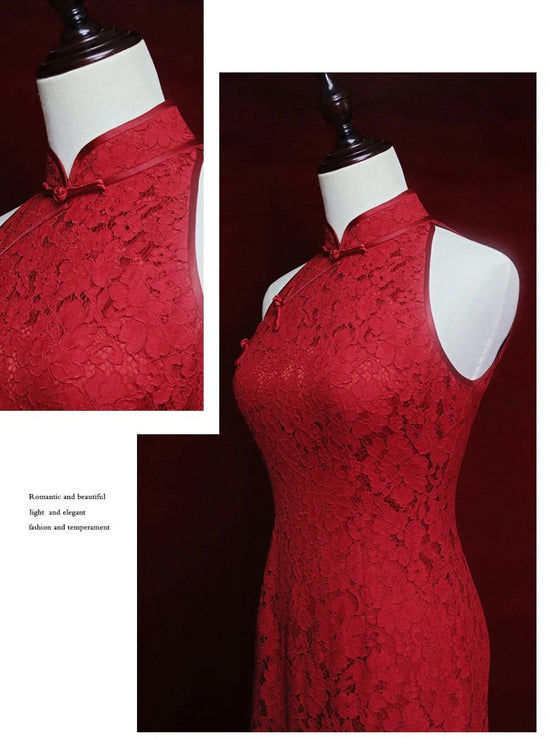 Red Halter Lace Cheongsam Qipao Dress – Oriental Me